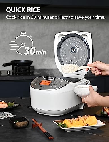 Toshiba Rice Cooker 6 Cup Uncooked β Japanese Rice Cooker with Fuzzy Logic Technology, 7 Cooking Functions, Digital Display, 2 Delay Timers and Auto Keep Warm, Non-Stick Inner Pot, White