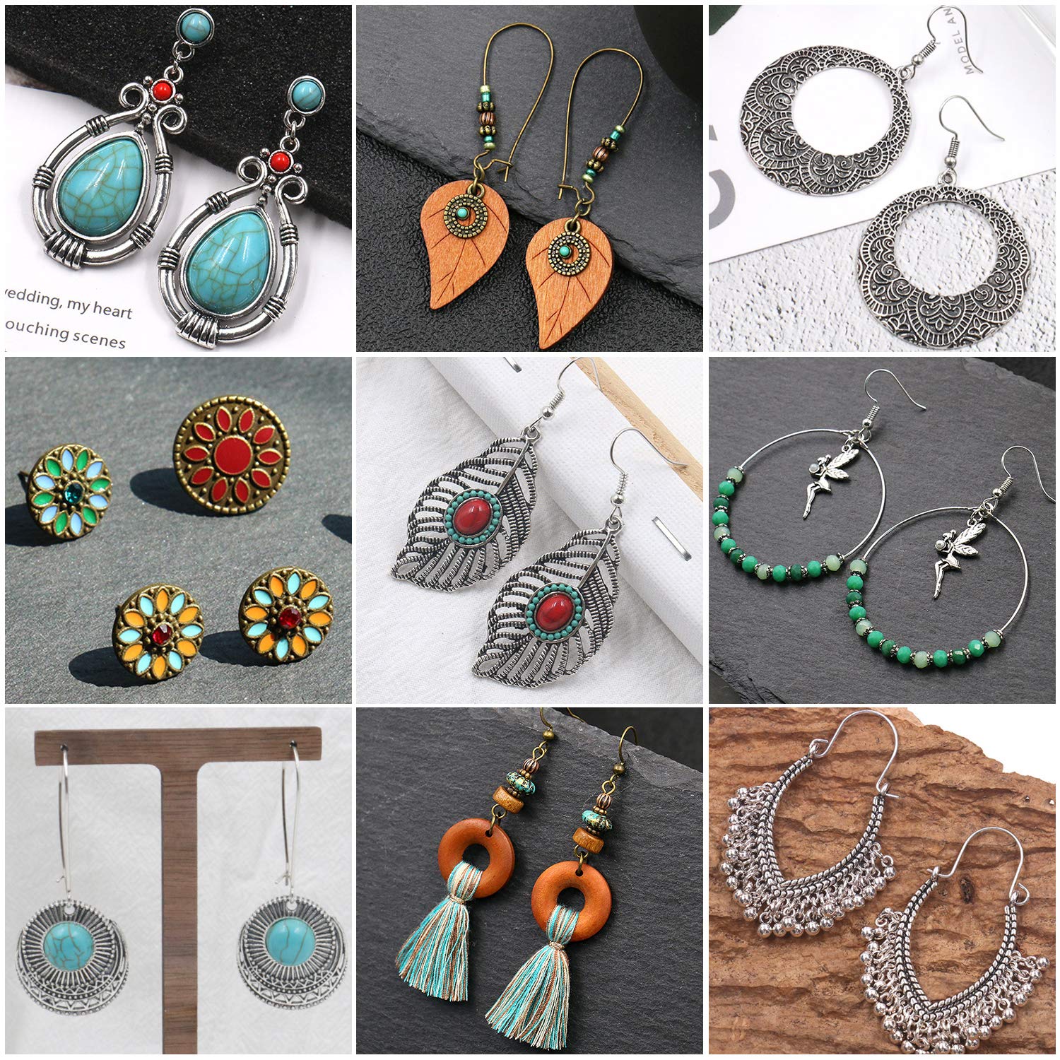 Boho Earrings for Women, Funtopia 36 Pairs Fashion Drop Dangle Earrings Vintage Statement Stud Earrings for Valentine Birthday Party