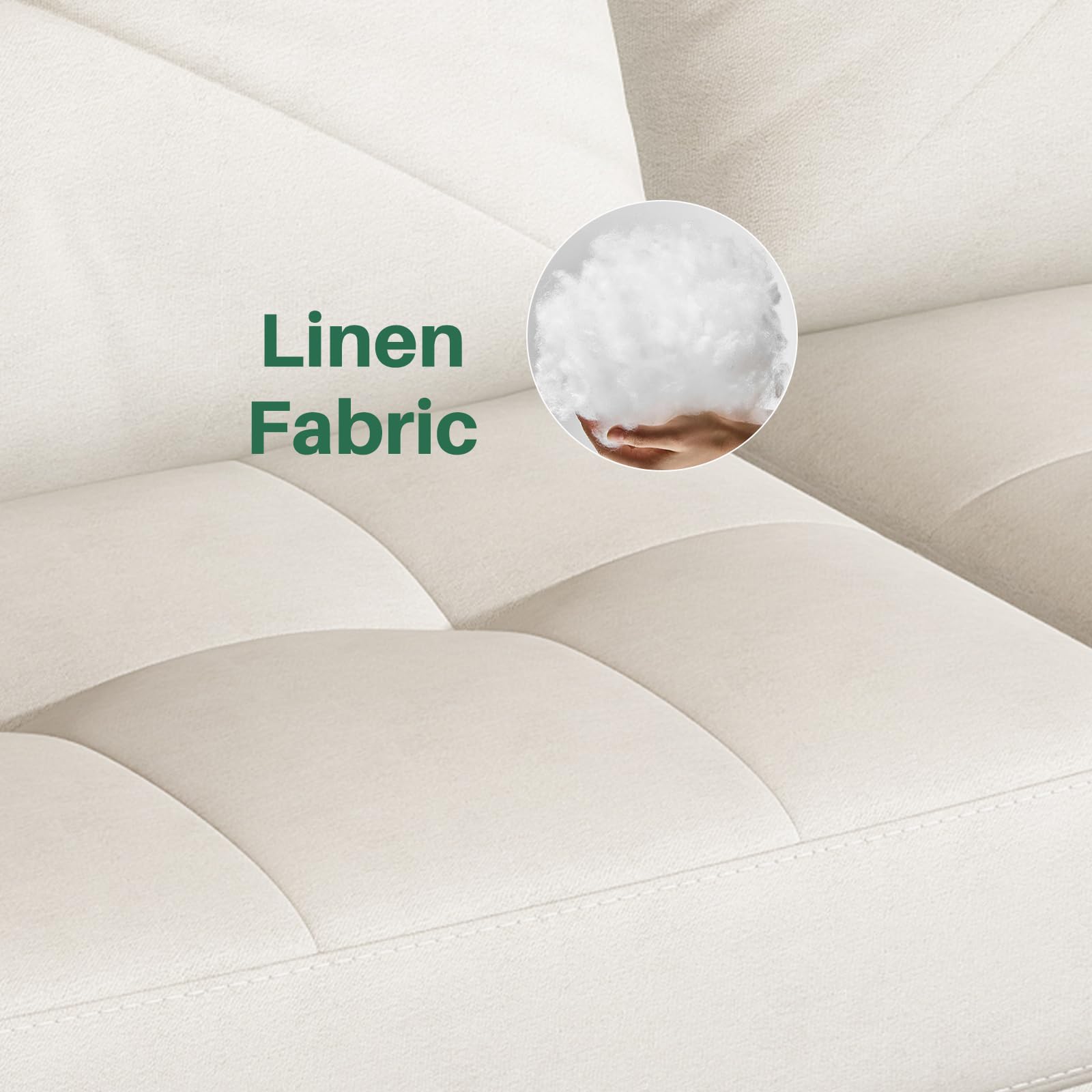 SeekFancy 78' Modern Sofa, 3-Seat Linen Convertible Sectional, Beige with Storage Ottoman, L-Shape for Small Spaces