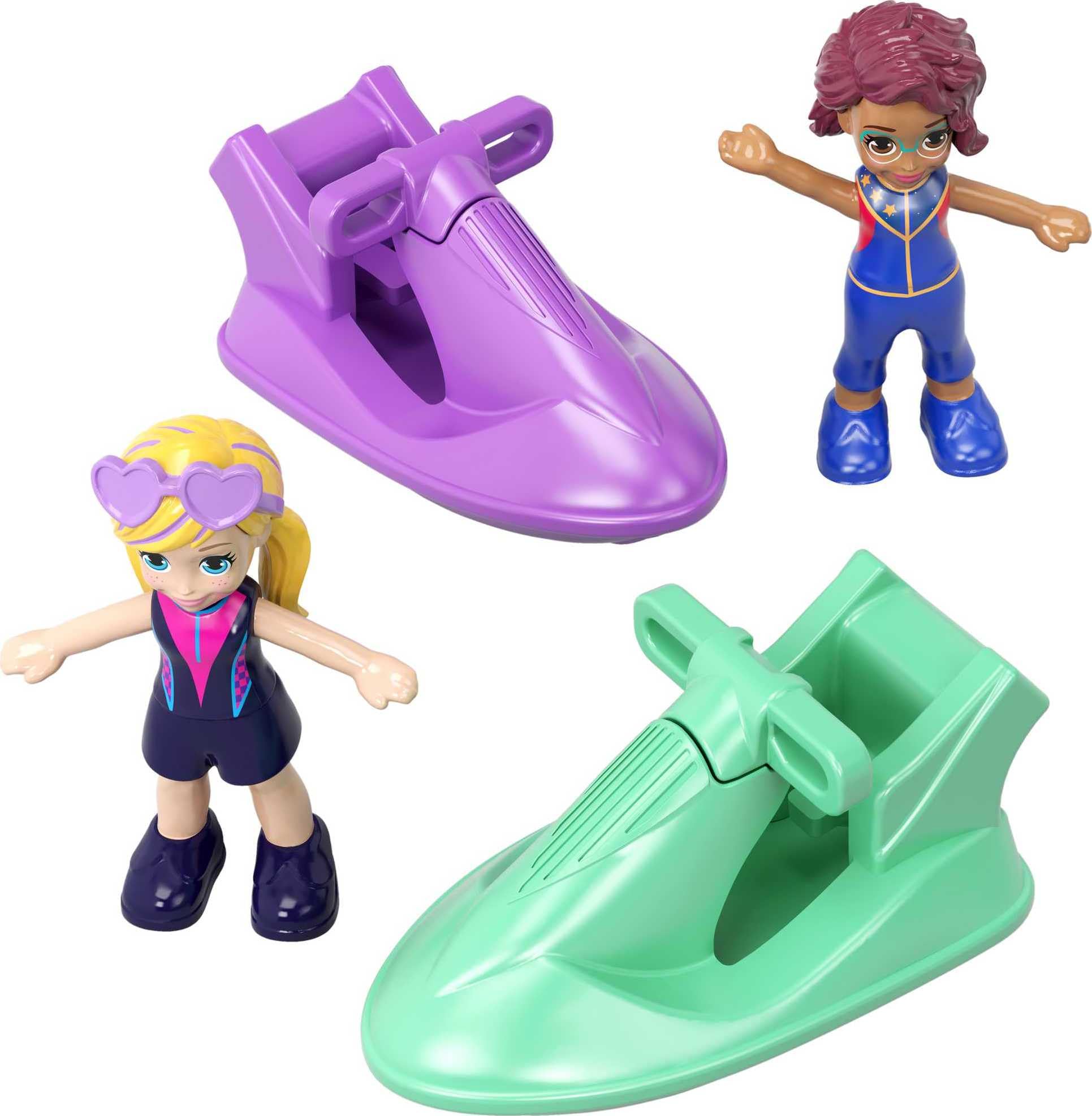 Polly Pocket Travel Toy with 2 Micro Dolls, Dolphin Pet & Water Play Accessories, Pocket World Surf βnβ Sandventure Playset