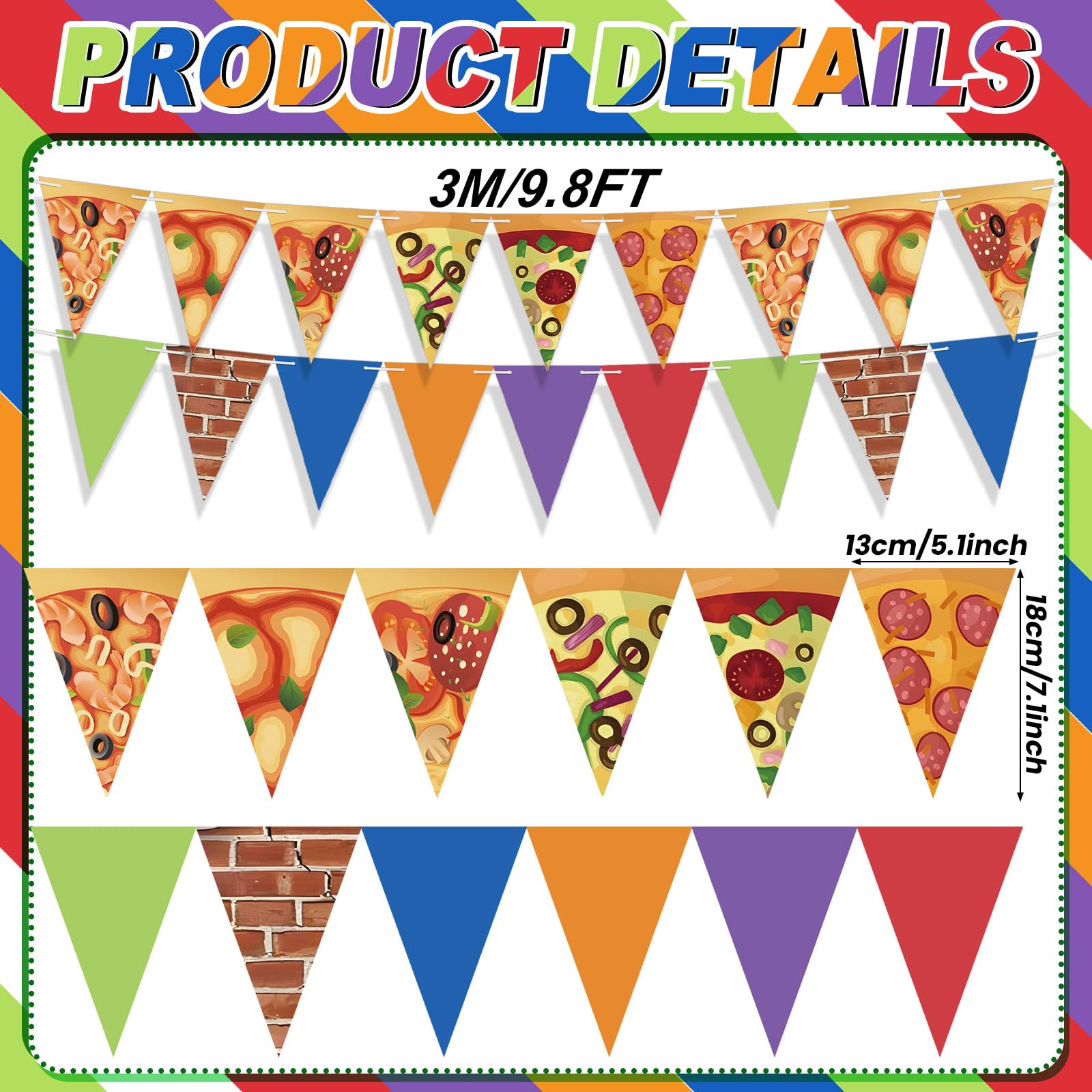 FuWeave 5 Pcs Turtle Party Banners Pizza Birthday Party Decorations Turtle Paper Banner Turtle Garland Pizza Pennant Flags Green Turtle Triangular Flag for Turtle Birthday Party Supplies