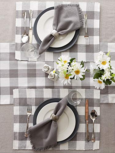 DII Buffalo Check Collection, Classic Farmhouse Tabletop Set, Placemat Set, 13x19, Gray & White, 6 Piece