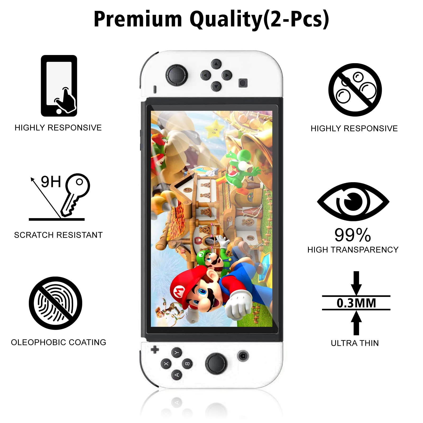 Carrying Case for Nintendo Switch OLED Model 9 in 1 Switch OLED PET Protective Case ,2Pcs Glass Screen Protector, Travel Case,USB Cable,4Pcs Thumb Grips Caps- [Ideal Gift All in One Bundle] Black