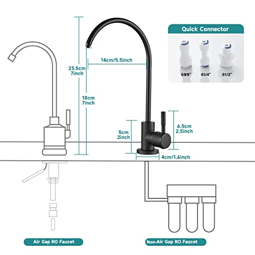 Drinking Water Kitchen Faucet Matte Black,FVITA 304 Stainless Steel Sink Filter Water Faucet Reverse Osmosis Water Filter Faucet