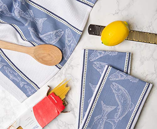 DII Cotton Jacquard Dish Towels, 18x28 Set of 3, Decorative Oversized Kitchen Towels, Perfect Home and Kitchen Gift - Fish