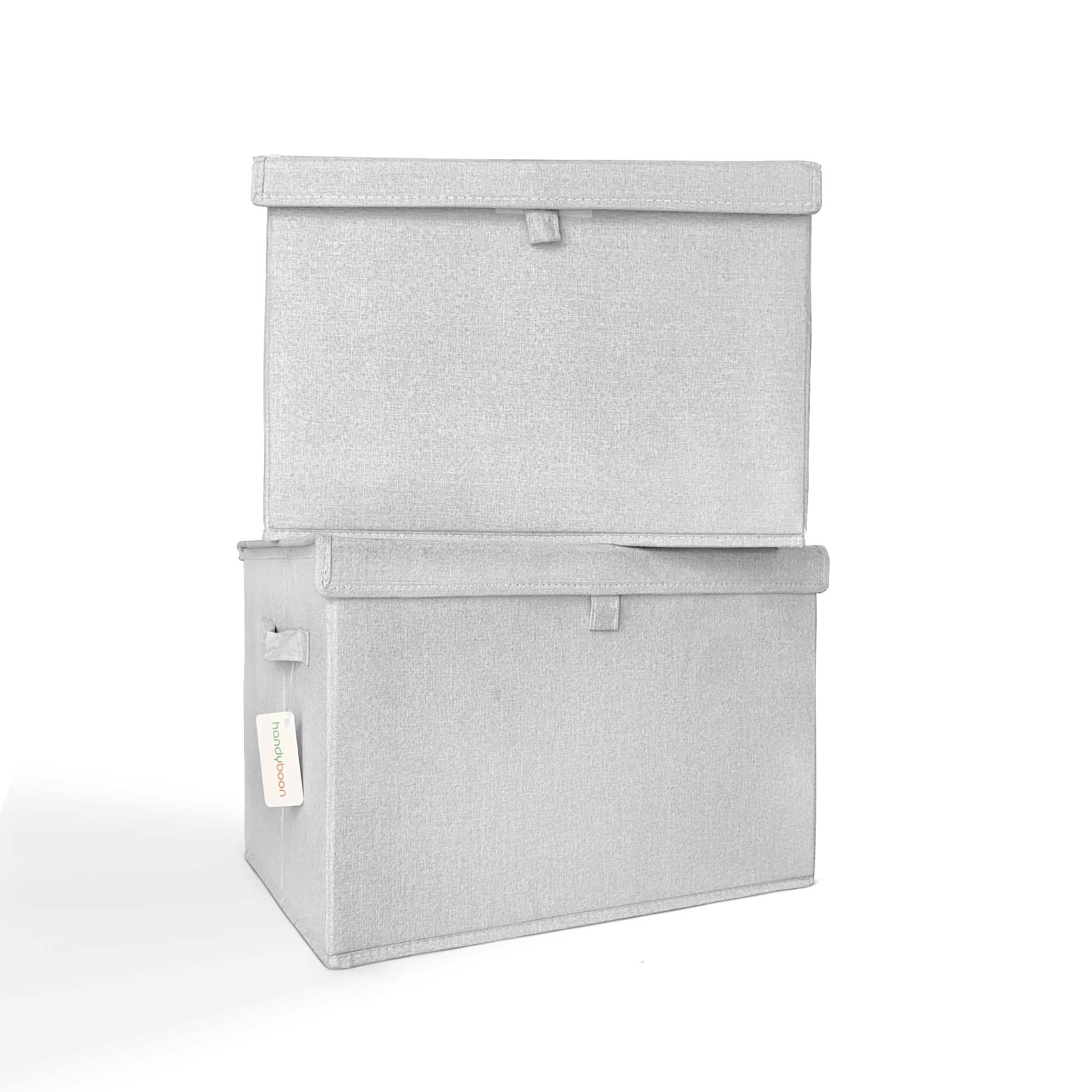 Foldable Storage Boxes with Lids, 2 Pack with 4 Hardboards, Premium Linen Fabric Collapsible Storage Bins with Handles, Storage Organizer, Perfect Basket Storage for Clothes, Shoes, Books, Toys