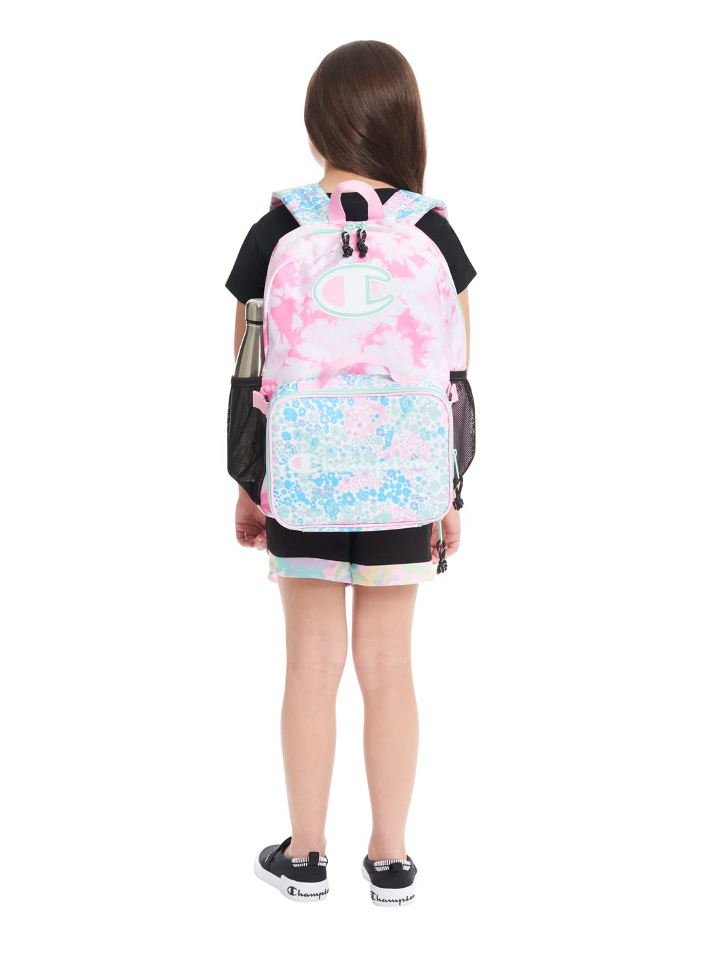 Champion Kids' Youth Backpacks & Lunch Kit Combo, Pink Candy/Aruba Blue, One-Size