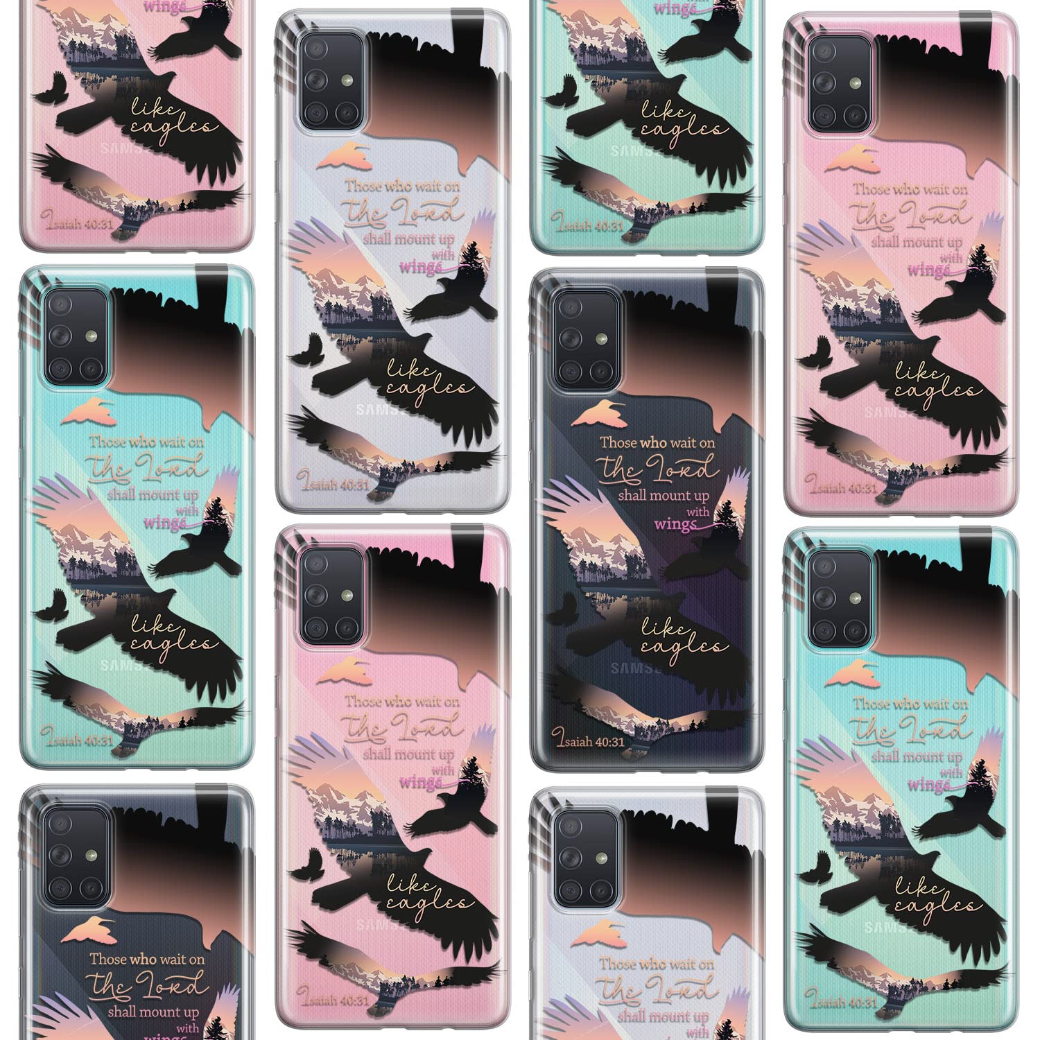 Cavka Phone Case Compatible with Samsung Galaxy A73 A72 5G A71 A54 A52 A42 A34 A32 A14 A11 Bumper Scripture Quote Bible Verse Design Cover Birds of Prey Those who wait on The Lord Isaiah 40:31
