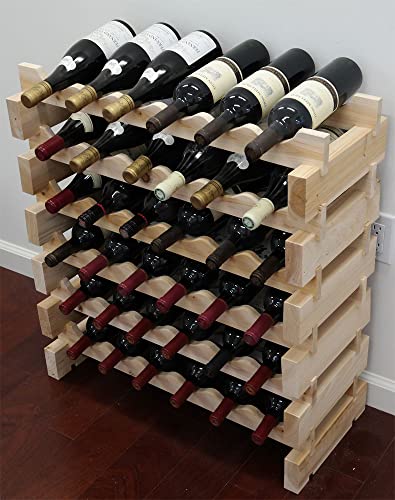 DisplayGifts Modular Stackable Wine Rack Freestanding Wooden Wine Stand Storage Holder, Thick Wood Wobble-Free Natural 36 Bottle Capacity 6 X 6 Rows (Natural - Unfinished)