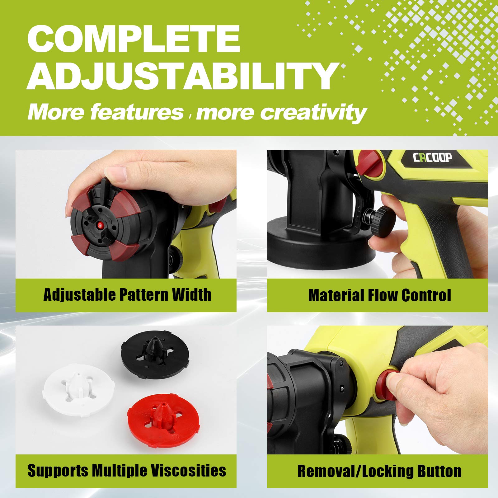 CACOOP Cordless Paint Sprayer Gun w/4.0Ah Battery and Fast Charger, 550W Battery Powered HVLP Sprayers for Home Interior and Exterior