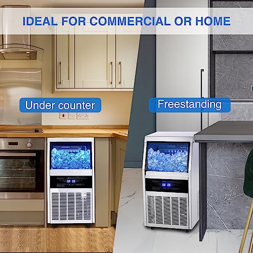 Zomagas Commercial Ice Maker Machine, 80-90LBS/24H Under Counter Ice Maker, Stainless Steel Freestanding Ice Machine with 28LBS Bin, Self-Cleaning, Scoop, Ideal for Home Bar Offices