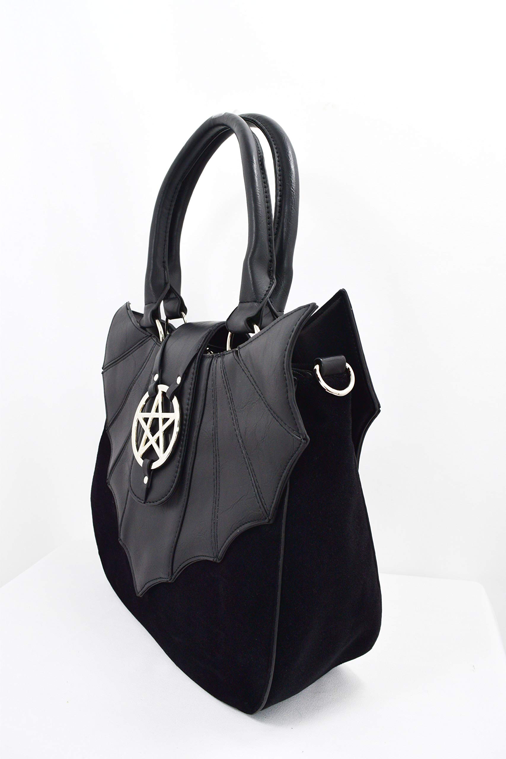 Restyle Night Creature Bat wings & Pentagram Black Velvet Gothic Handbag