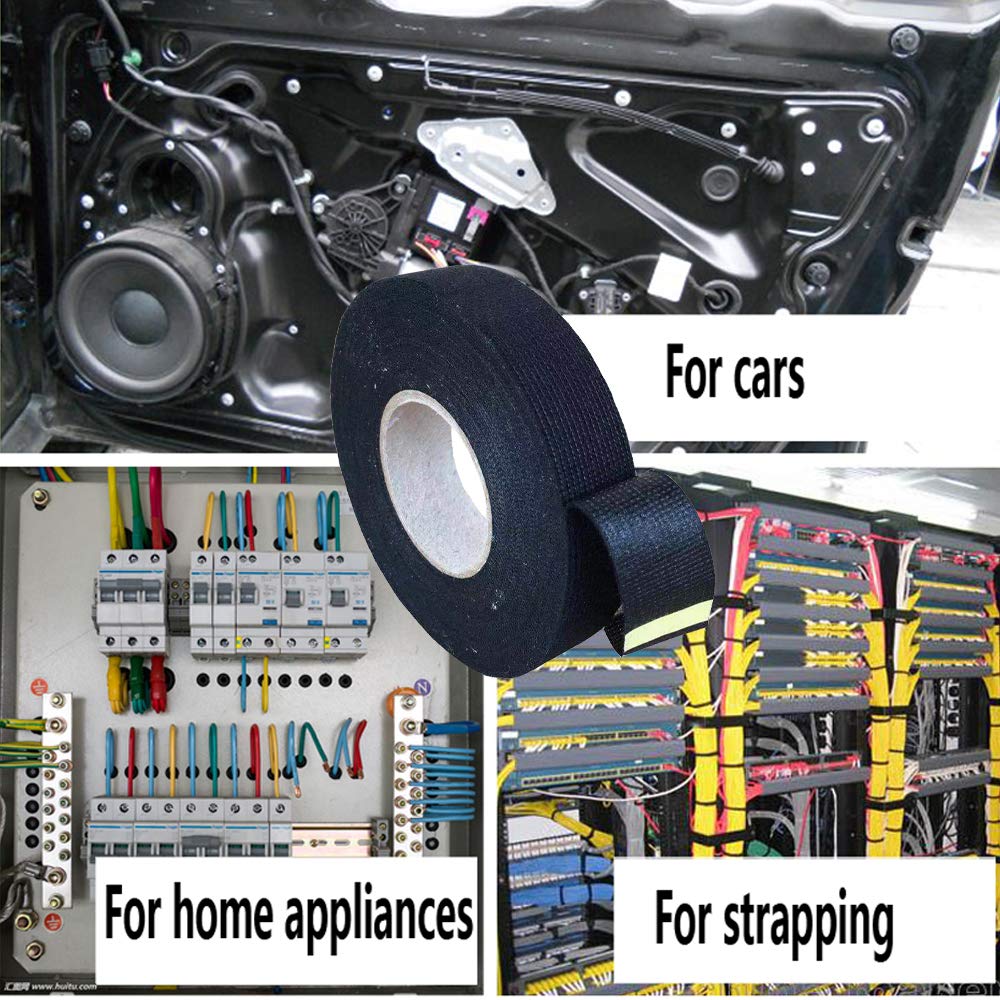 Seigun,Wire Harness Automotive Cloth Tape, Black Wire Loom Harness Tape,High Temp Wire Harness Wrapping Tape,Noise Damping Heat Proof,Felt Tape (19MM × 15M)(2pack)