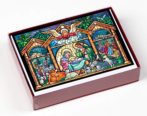 Stained Glass Nativity Religious Christmas Cards - Box of 15 Cards & 16 Envelopes