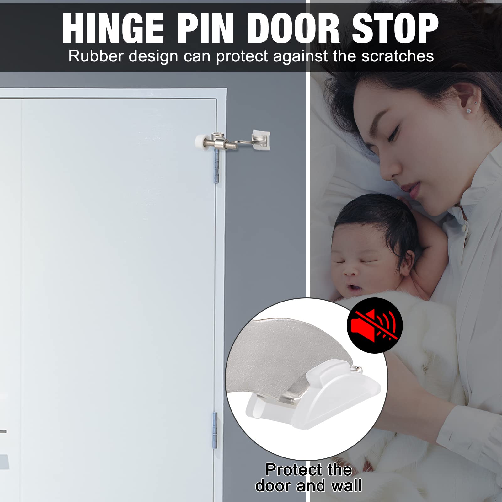 Chumia 48 Pieces Hinge Pin Door Stops Satin Brushed Door Stopper Adjustable Heavy Duty Hinge Door Stopper with Rubber Bumper Tips (Silver)