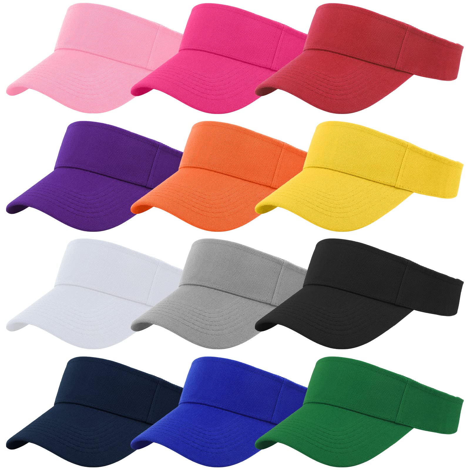 Cooraby 12 Pack Visor Cap Sun Protection Sports Visor Hats Summer Adjustable Wide Brim for Men and Women