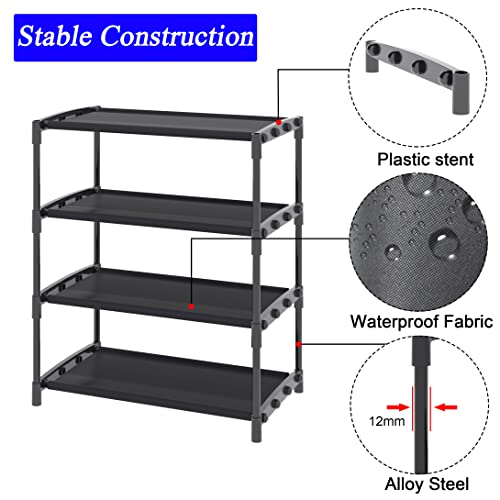 SHELAKET 4 Tiers Shoe Rack, Stackable Organizer for 8-10 Pairs, Non-Woven Fabric Expandable Shoe Shelf Storage Cabinet for Narrow Small Space(HG-Black)