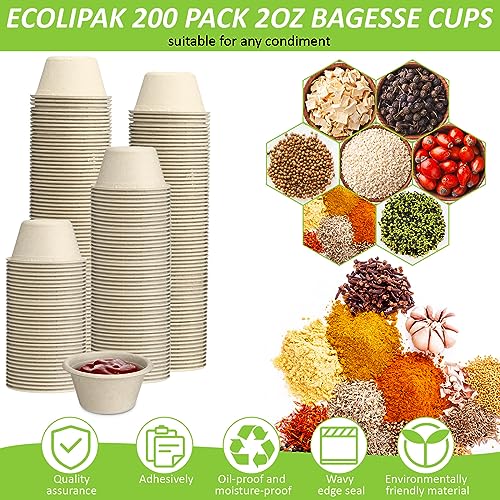 Hsei 400 Set 2oz Disposable Souffle Cups with Lids Bagasse Fiber Condiment Paper Cups Serving Sample Cups Mini Tasting Cups for Sauce Salad Snack Charcuterie Dessert Serving, Include 400 Cups 400 Lids