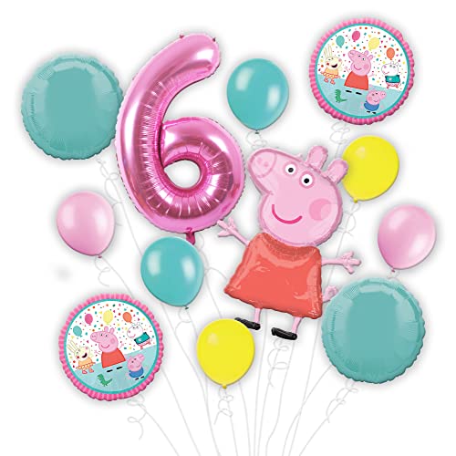 Customizable Peppa Pig Balloon Bouquet featuring Peppa - Choose your Age Number - Party Supplies Bundle, Birthday Decorations, Foil and Latex, Inflate With Helium