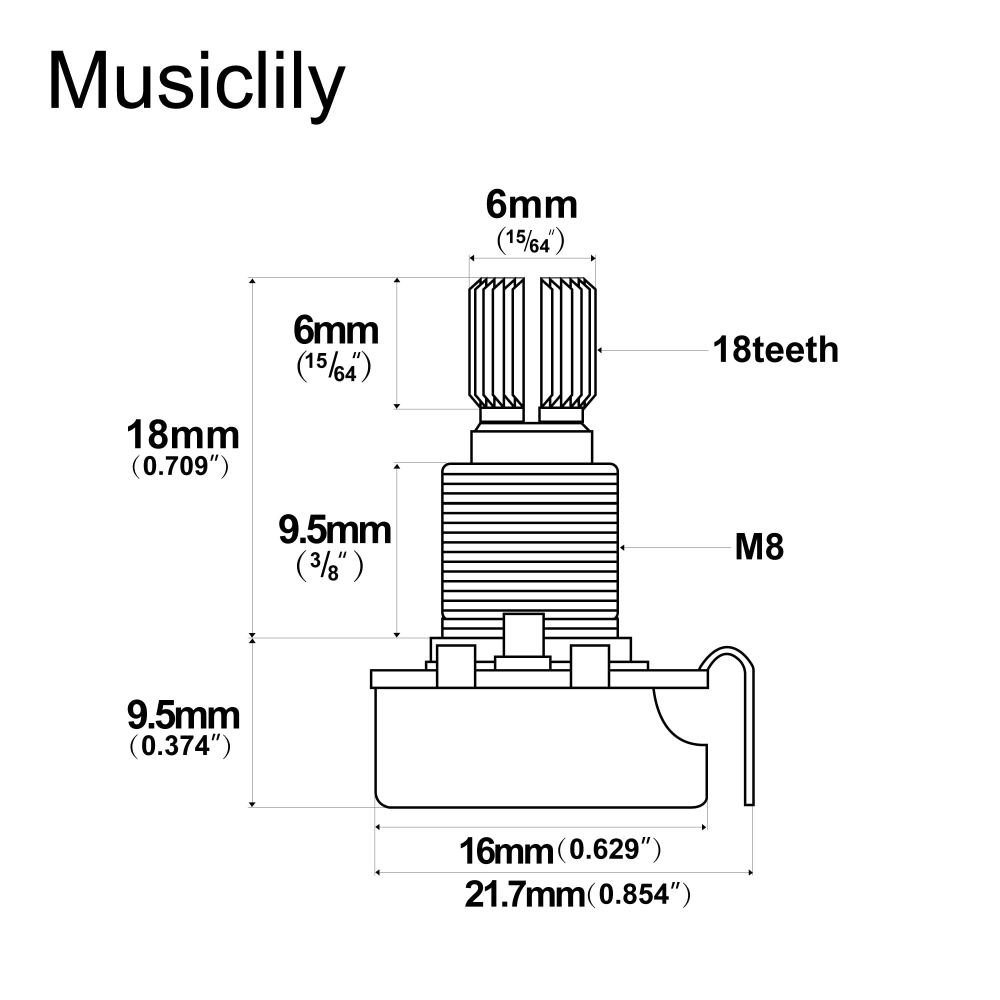 Musiclily Pro Brass Thread Mini Metric Size B25K Guitar Pots Linear Taper Potentiometers for Electric Guitar or Bass(Set of 2)