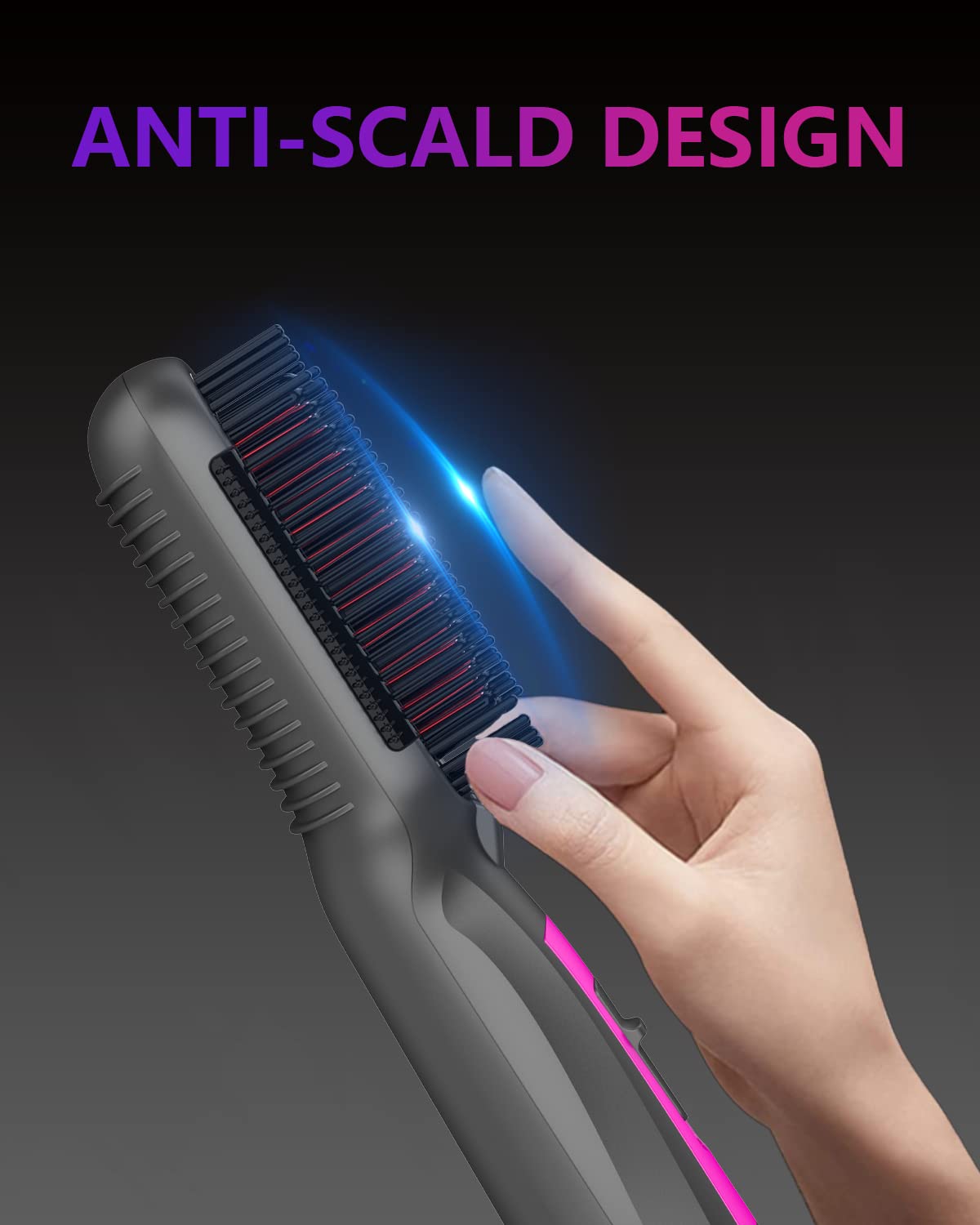 Facepos Anti-Scald Hot Air Brush - Negative Ion & Infrared Hair Straightener, 500W, Grey