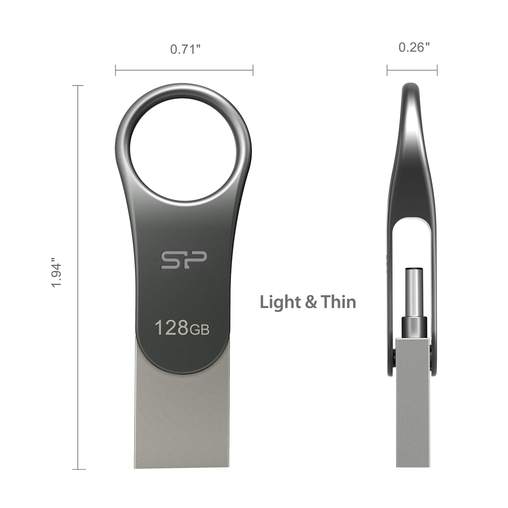 Silicon Power C80 64GB Flash Drive Type C Swivel Dual Flash Drive (USB-A 3.0 / USB-C) Ready for Smartphones, Tablets and New MacBook (SP064GBUC3C80V1S)