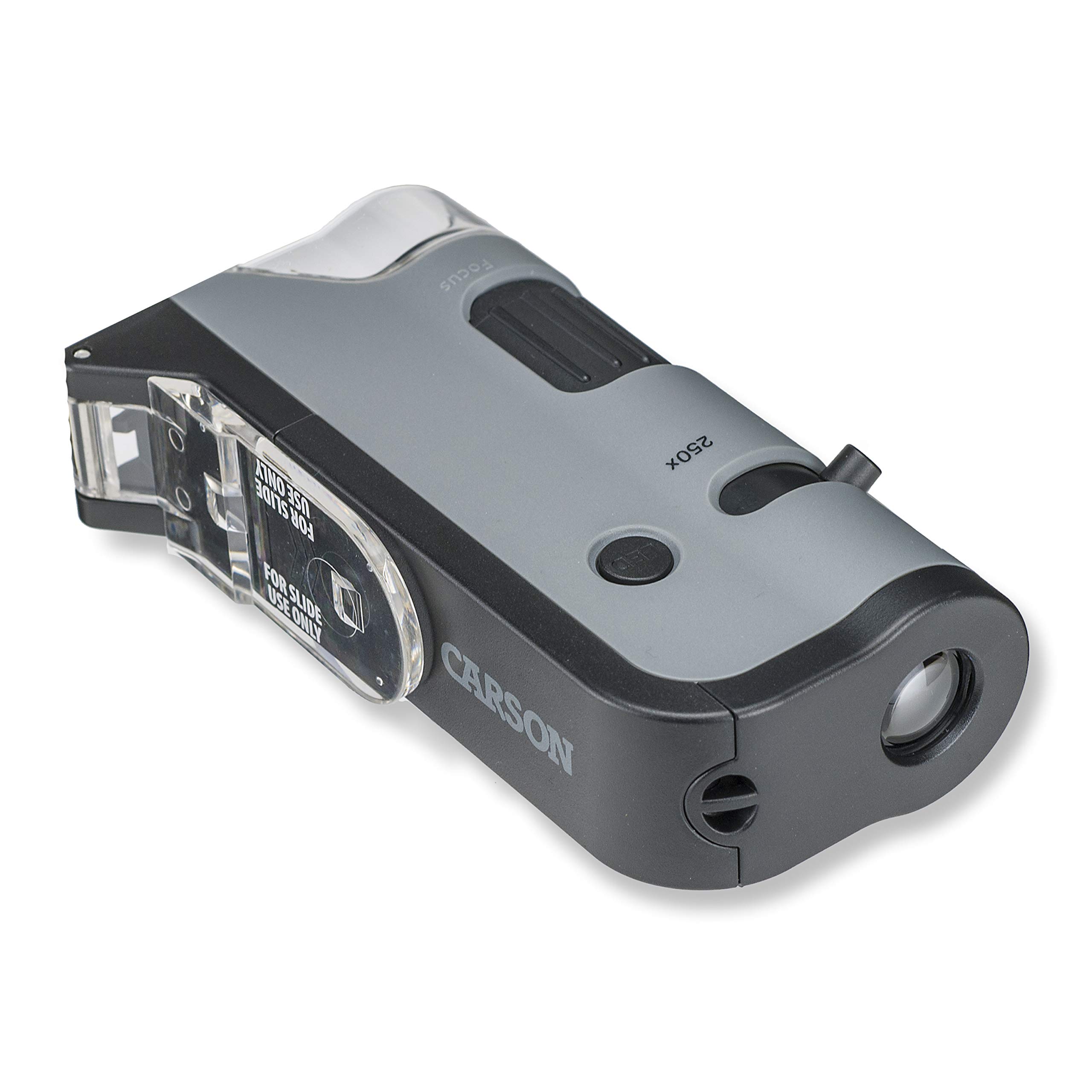Carson MicroFlip 100x-250x LED and UV Lighted Pocket Microscope with Flip Down Slide Base and Adapter with CarsonCam Phone App - Set of 4 (MP-250MU)