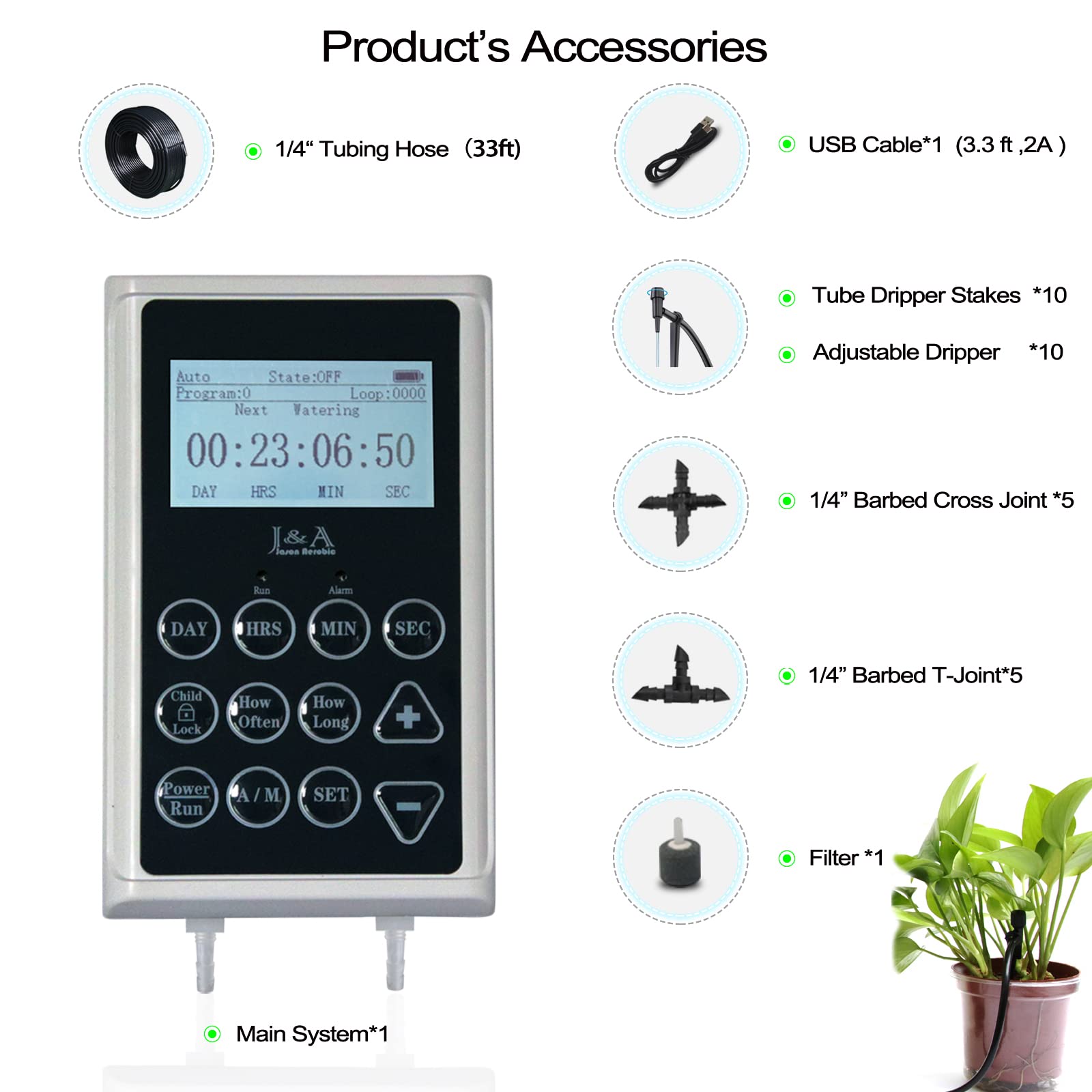 DIY Automatic Drip Irrigation Kit,Greenhouse Automatic Watering System,Potted Houseplants Support,Indoor Watering System for Plants with Digital Programmable Water Timer (White) by J&A