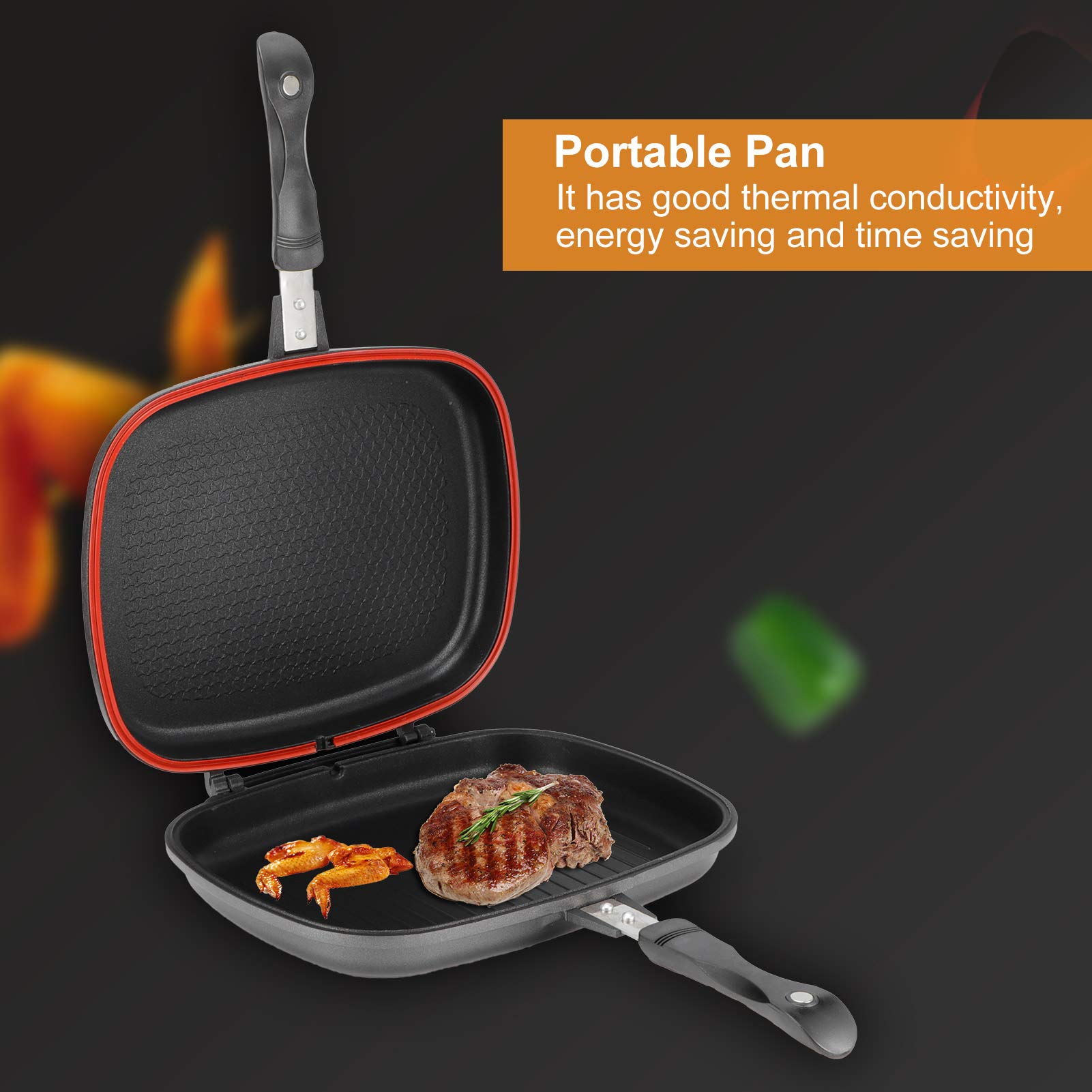 Grill Pan Frying Double Side Portable AntiBurn Handle Kitchen Supplies Grill Pot 32cm 12.6in Excessive Best Aluminum Frying Pan Suitable for C
