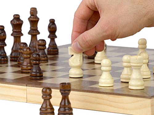 Regal Games 15 Inch Wooden Chess Set - 2 Extra Queens - Folding Board, Portable Chess Board Game Sets with Staunton Game Pieces Storage Slots - Chess Set for Kids and Adults