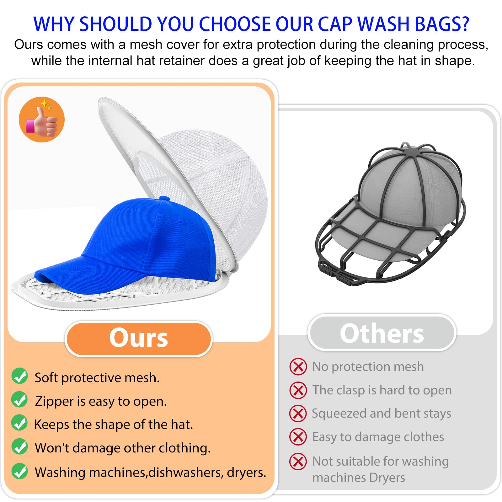 Haiou Hat Washer Cage Baseball Cap Washing Cage Hat Washer for Washing Machine - Keep Your Caps in Shape While Washing and Drying - Ideal for Adults and Kids Ball caps, White