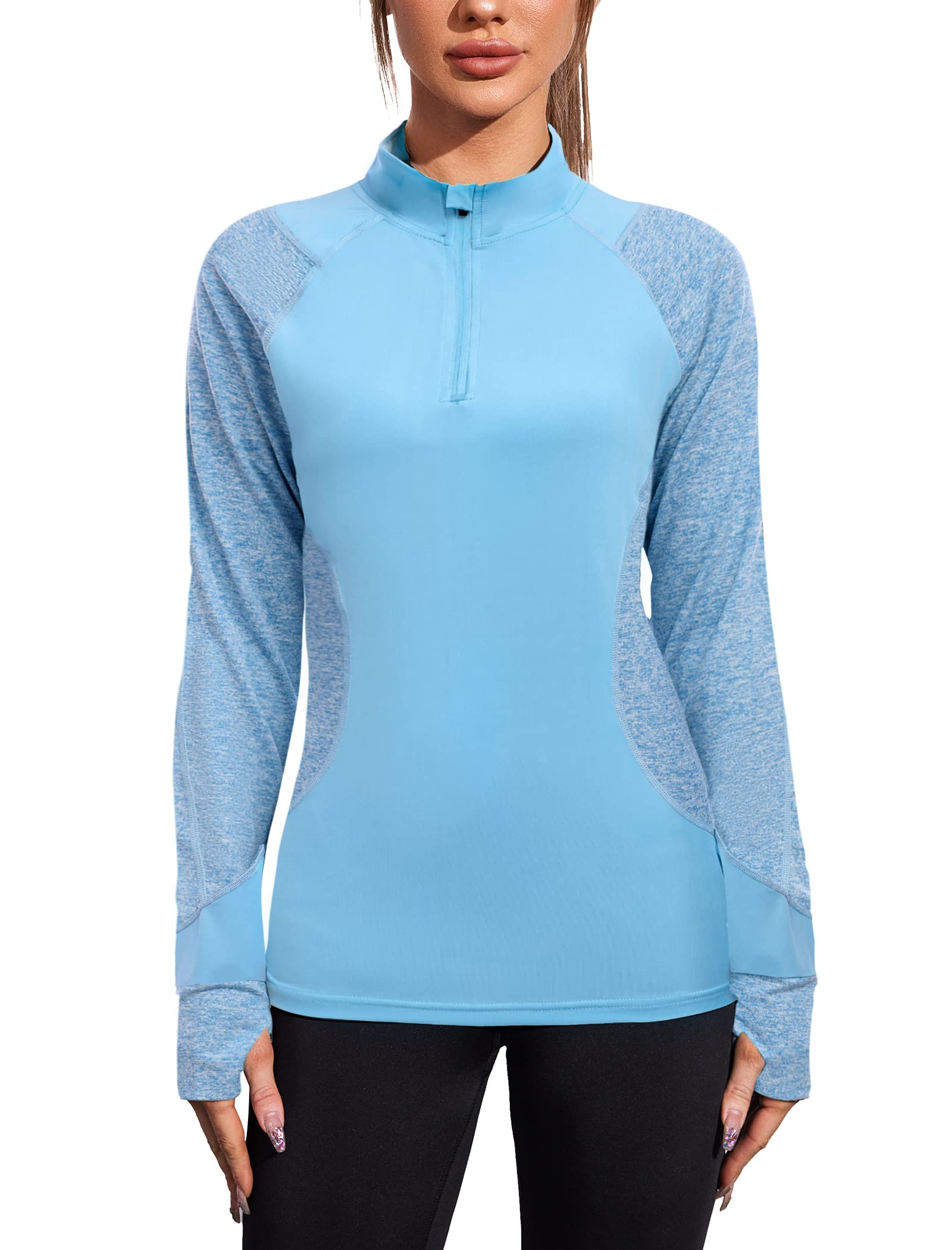 COOrun Women's Shirts Long Sleeve 1/4 Zip Pullover Athletic Hiking Running Workout Tops Quick Dry Shirt with Thumbhole Black Large
