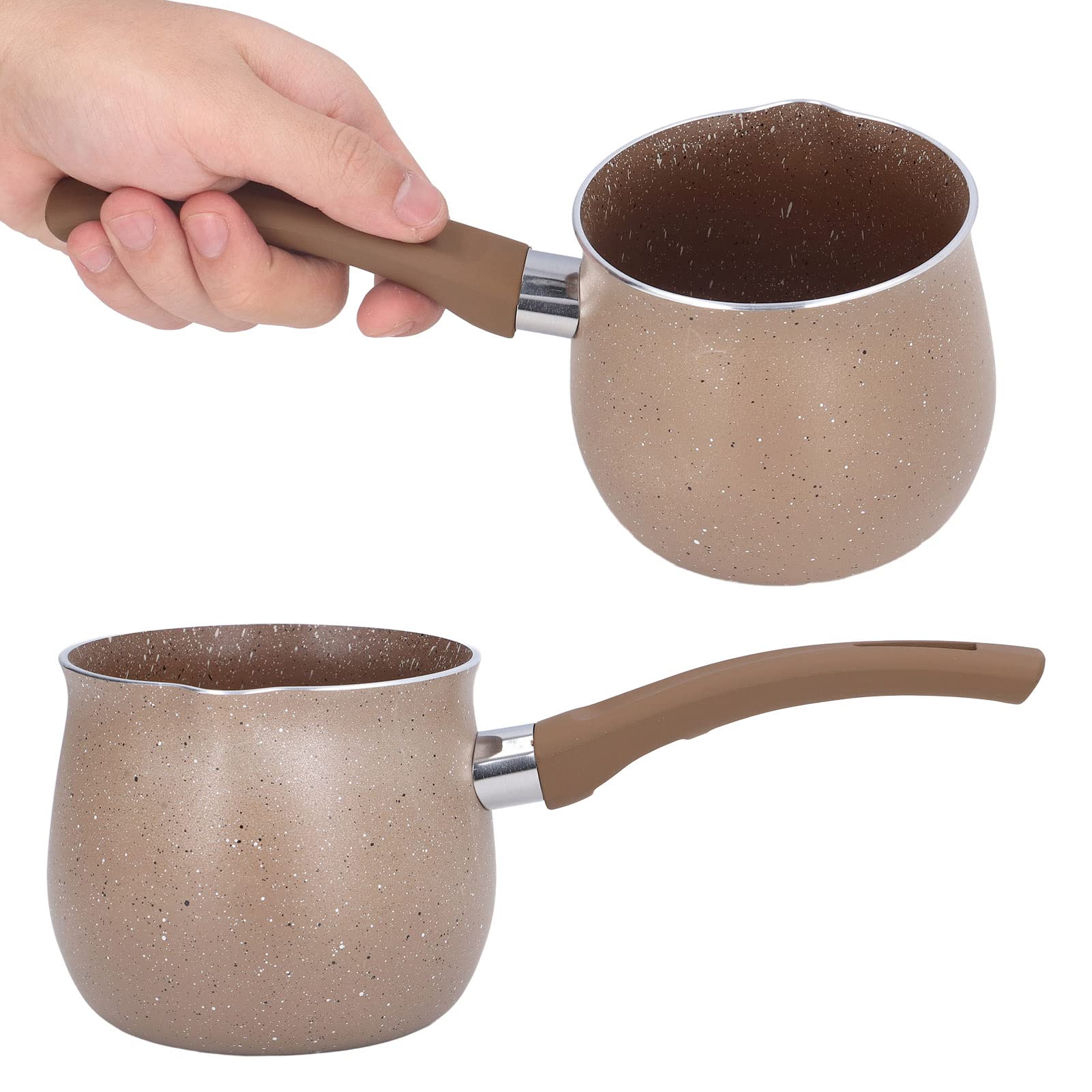 Fydun Single Handle Coffee Warmer Boiling Pot Milk Pan Aluminum Alloy Non Stick Anti Scalding for CookingBrown for Home Use, Multifunctional Accessory (Coffee)