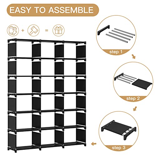 REIBII Bookshelf for Bedroom Book Shelf Organizer Bookcase Tall Book Case 18 Cube Storage Organizer Cube Shelf Black Cubby Storage Organizer Shelves for Bedroom Living Room Closet Office DIY