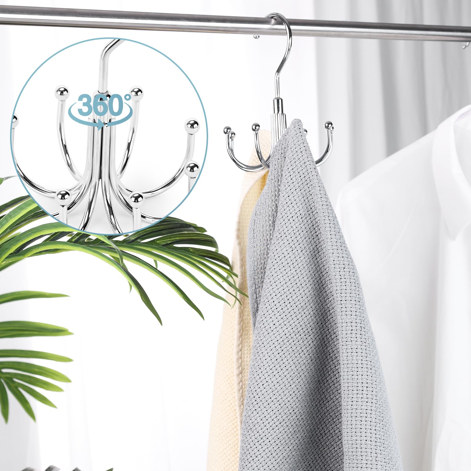 HAKDAY Belt Hangers Silver, Rotatable Belt Rack Closet Organizer,Maximum 48 Storage Capacity,Hanging Holder Storage Hook for Belt,Bra,Tank Top,Tie,Scarf,Purse(Silver,2pcs)