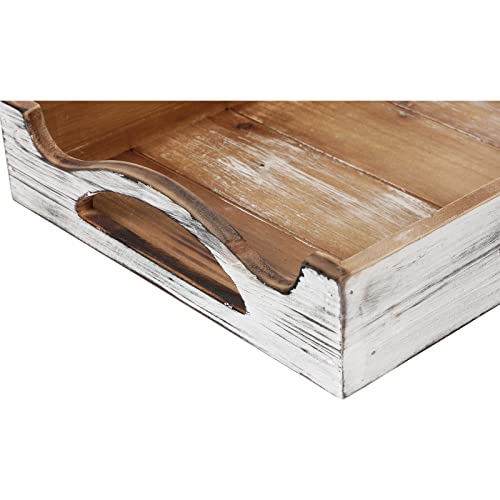 Distressed Rustic Serving Tray Set of 2, Nesting Coffee Table Trays for Living Room, Wood Serving Tray with Handles, Decorative Serving Tray for Ottoman Rectangle, Butler Tray for Party, Bedroom