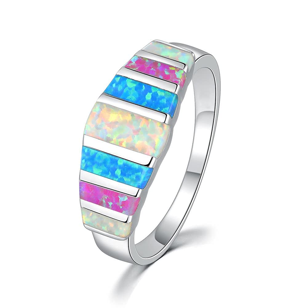 CiNily Create Fire Opal Rings for Women Engagement Ring Silver Plated Wedding Bands Promise Rings for Her Cubic Zirconia Ring Diamond Ring Size 11