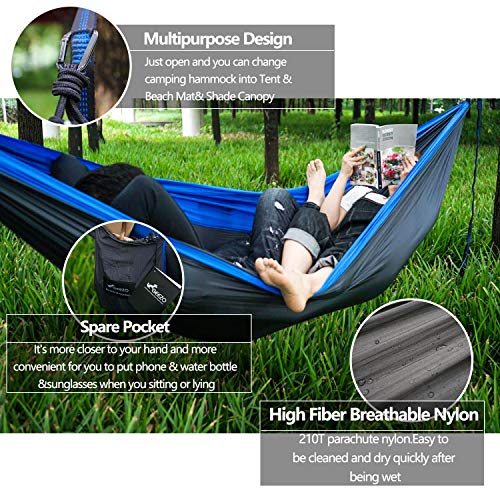 Camping Hammock Double & Single Portable Hammocks with 2 Tree Straps, Great for Hiking,Backpacking,Hunting,Outdoor,Beach,Camping
