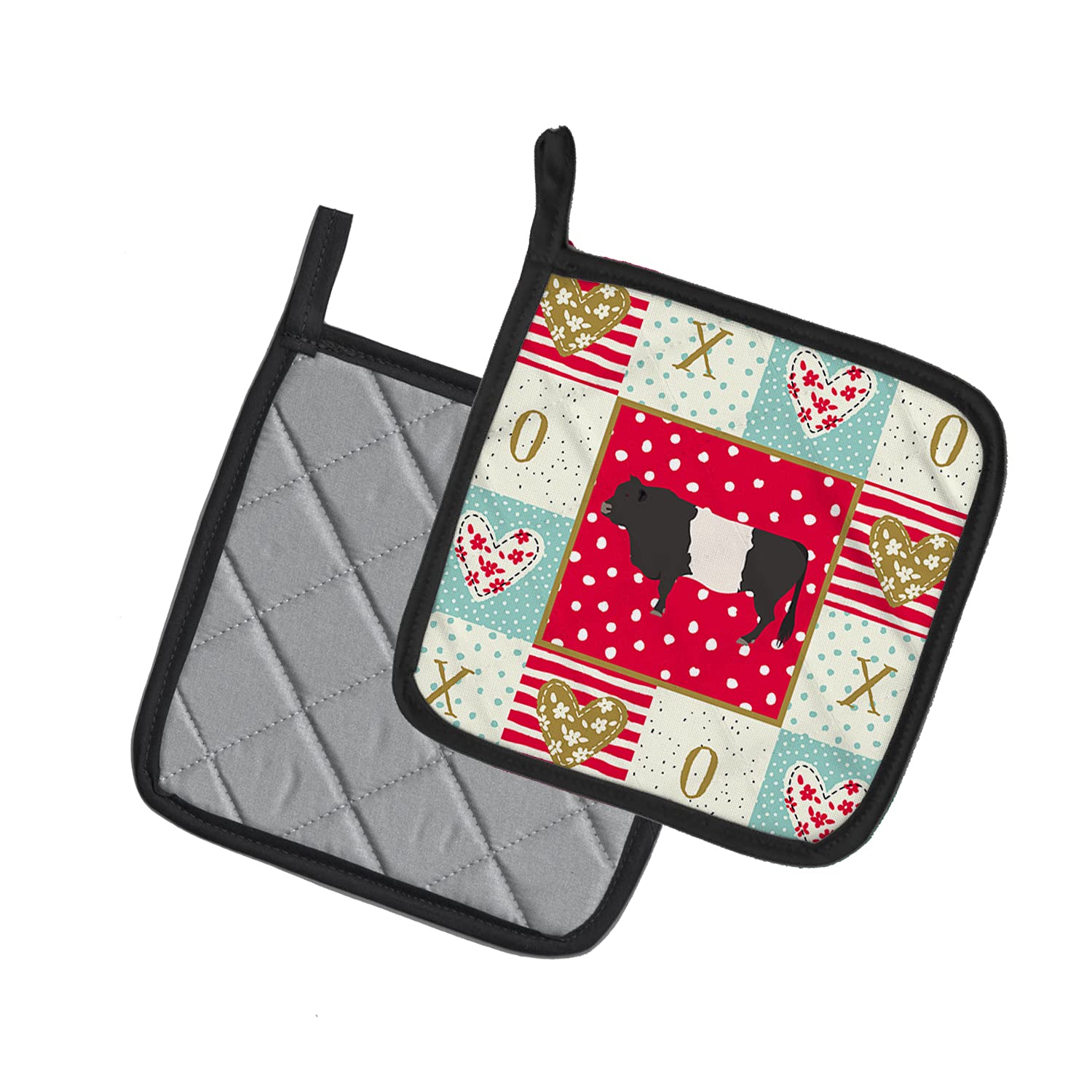 Caroline's Treasures CK5258PTHD Belted Galloway Cow Love Pair of Pot Holders, Red Kitchen Heat Resistant Pot Holders Sets Oven Hot Pads for Cooking Baking BBQ, 7 1/2 x 7 1/2