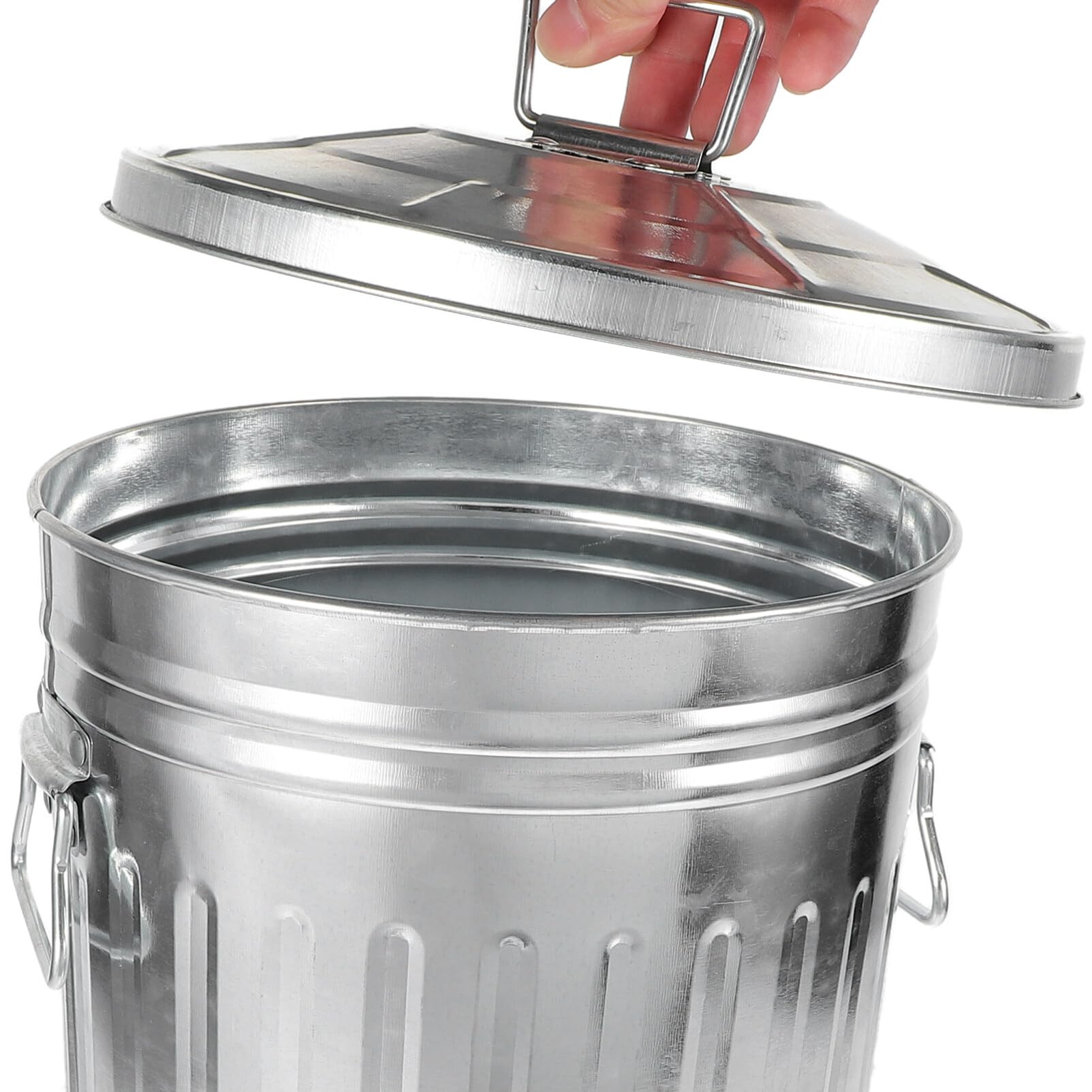 Ciieeo Round with lid Metal Wastebasket 8L Gallon Galvanized Trash Can Metal Garbage Can for Home, Office, Bathroom
