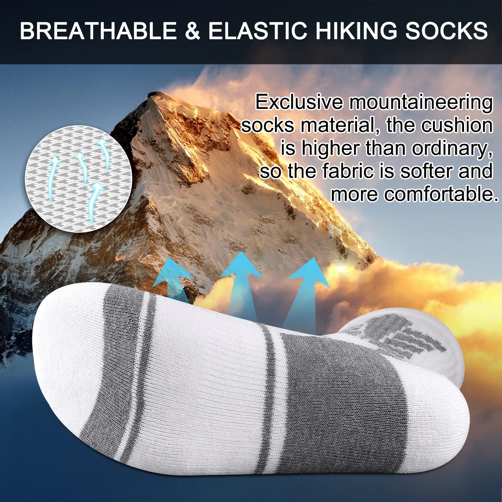 COOVAN Mens Hiking Socks Crew Cushion Athletic Elastic Arch Support Running Tab Crew Socks 5 Pairs