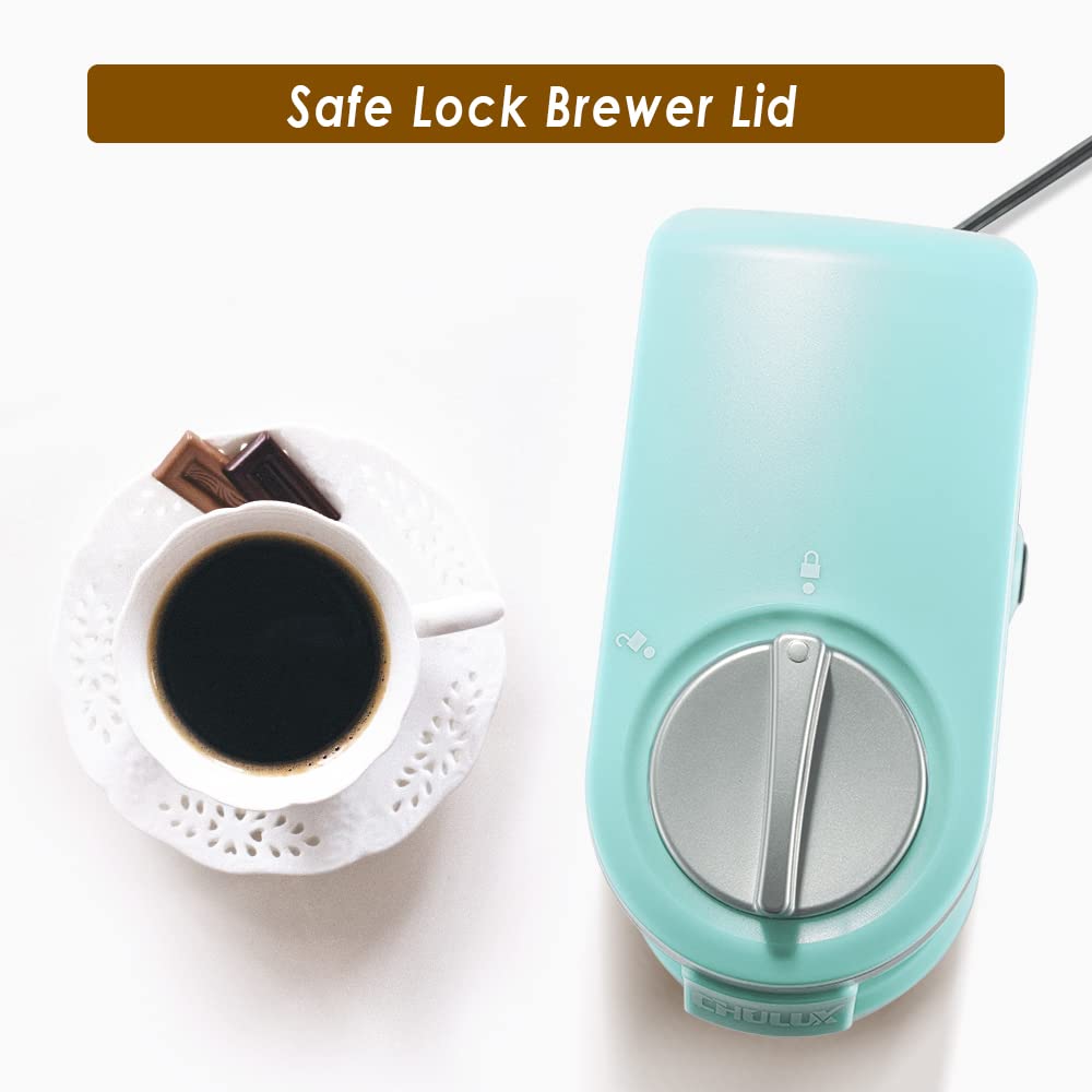 CHULUX Single Cup Coffee Maker with Milk Frother,One Button Operation Compact Coffee Machine with Auto Shut-Off for Capsule or Ground Coffee,Cyan