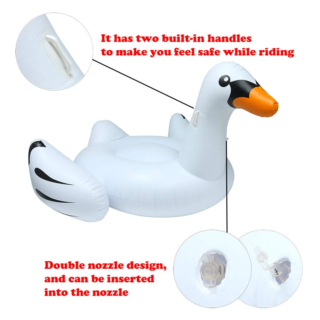 Toxz Swan Inflatable Ride-On Swimming Ring,Suitable for Children and Adults,Built-in Handles,59" X 59" X 39.3"(Ship from US!)