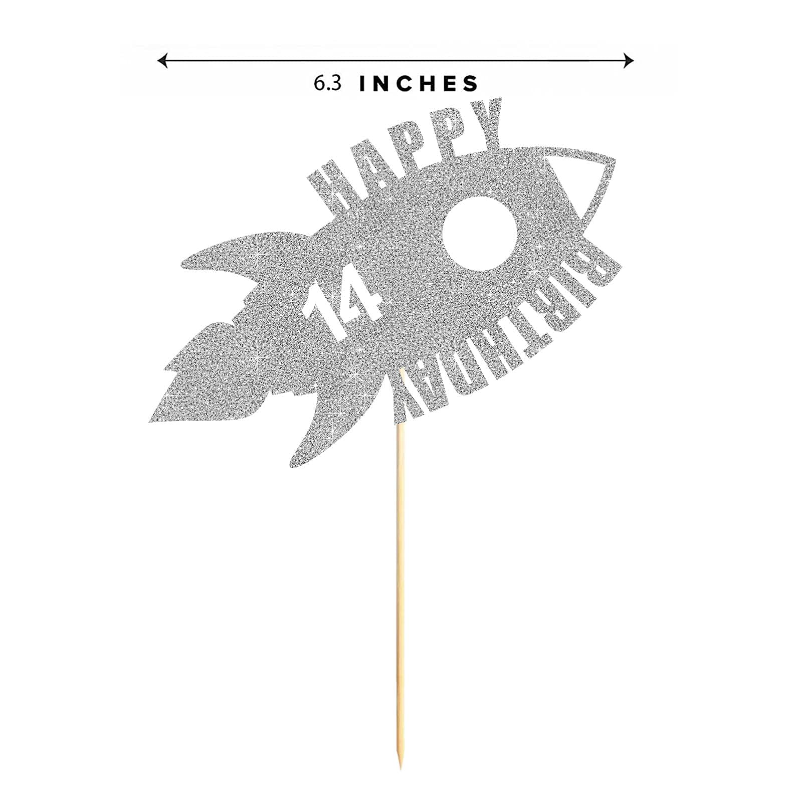 Silver Rocket 14th Birthday Cake Topper, Glitter Boy Girl Space 14 Years Birthday Party Decoration