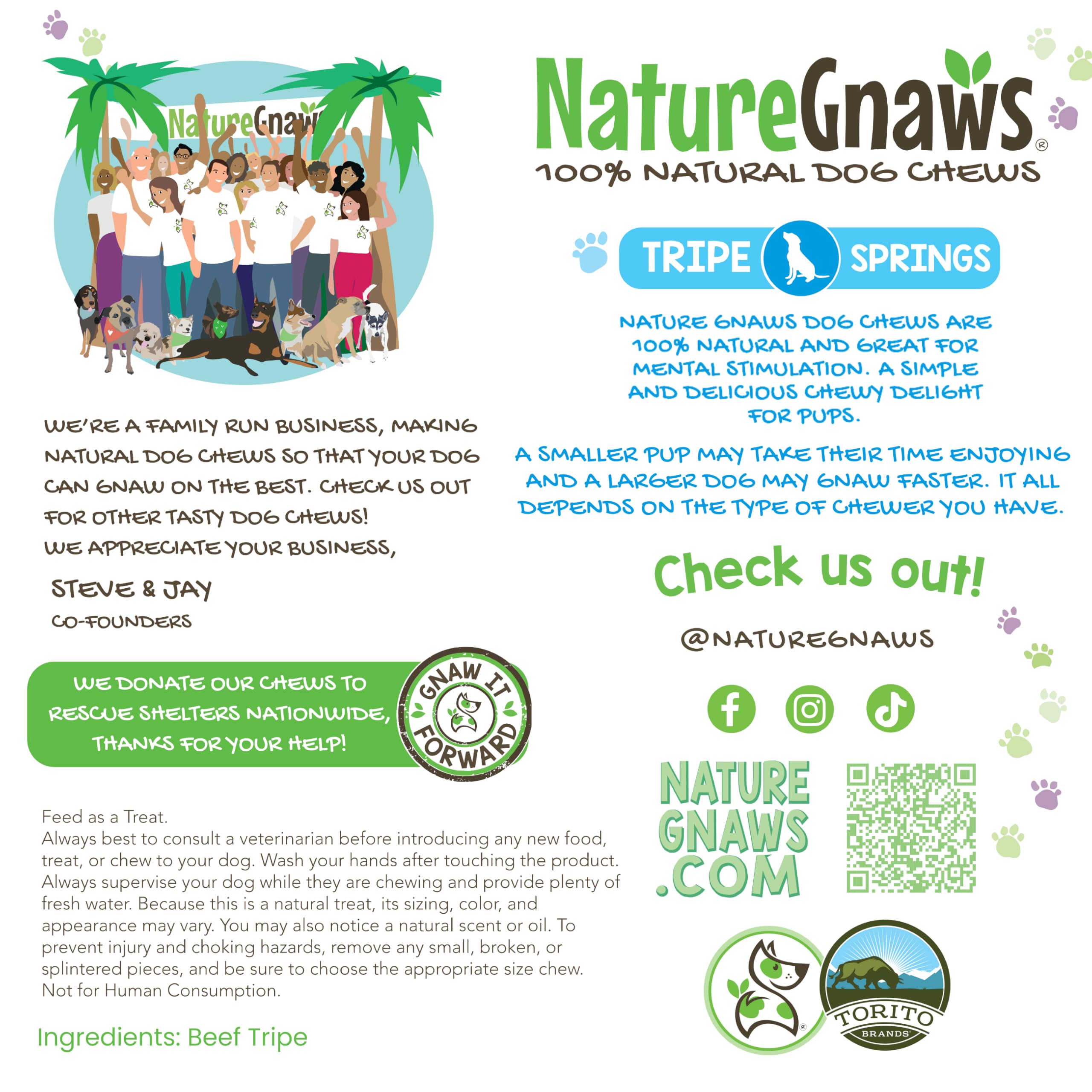 Nature Gnaws Tripe Twist Springs for Dogs - Premium Natural Beef Dog Treats - Simple Single Ingredient Crunchy Dog Chews - Training Reward - 8 Inch 10 Count