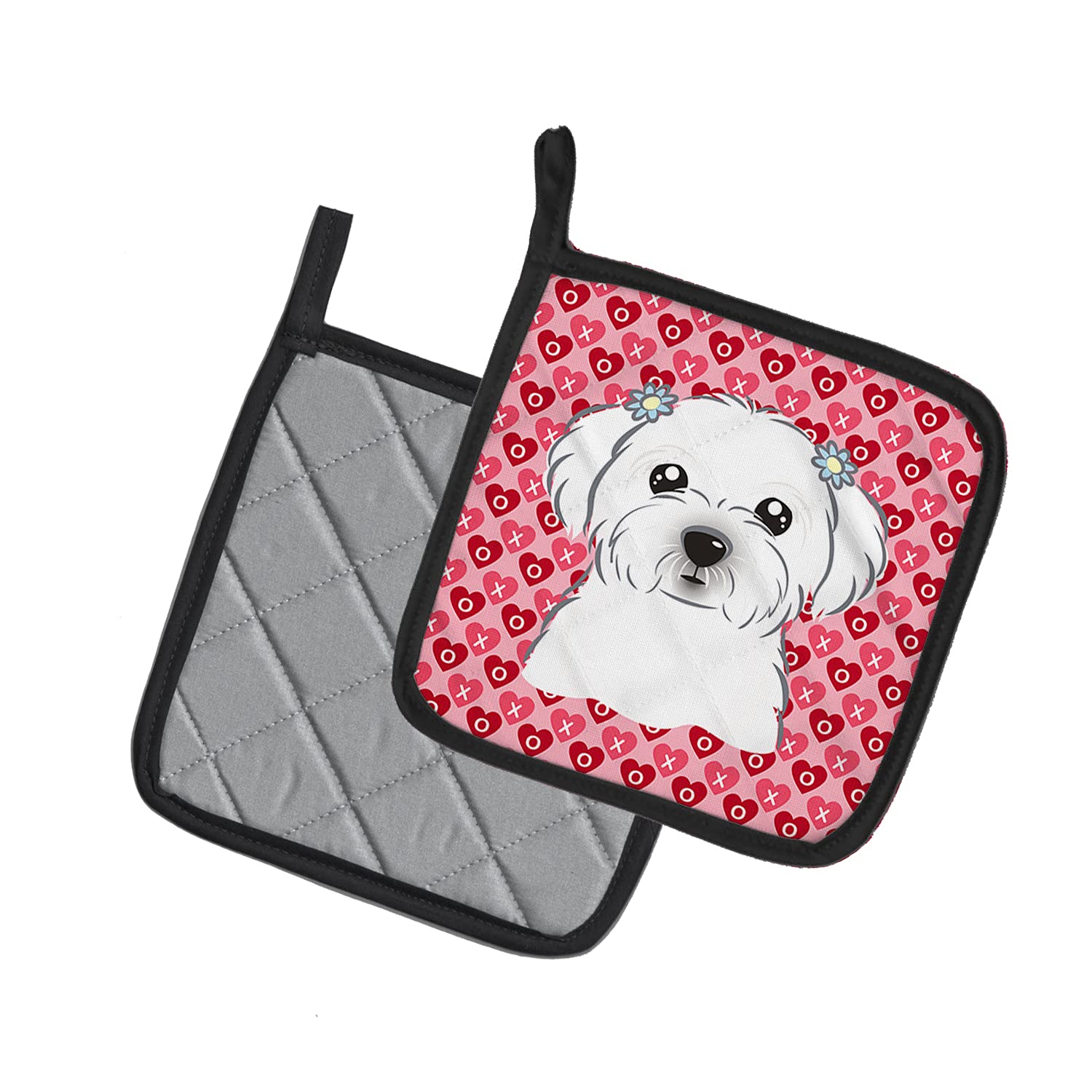 Caroline's Treasures BB5278PTHD Maltese Pair of Pot Holders Kitchen Heat Resistant Pot Holders Sets Oven Hot Pads for Cooking Baking BBQ, 7 1/2 x 7 1/2