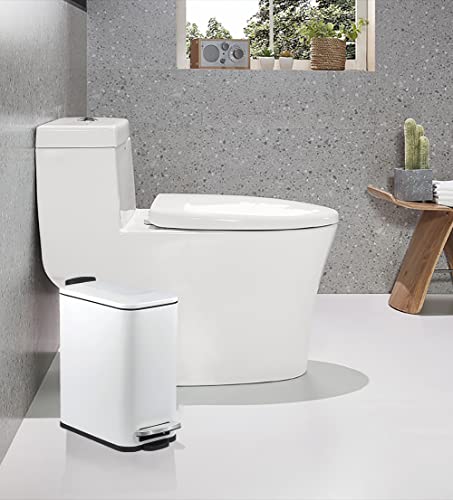SIDIANBAN Bathroom Trash Can with Lid Soft-Close, Slim Wastebasket with Foot Pedal, 1.3 Gal Garbage Can with Inner Wastebasket for Bedroom, Office, Kitchen, Anti-Fingerprint Matte Finish (White)
