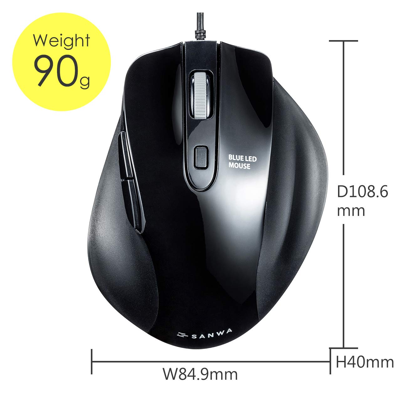 SANWA (Japan Brand) Wired Vertical Ergonomic Mouse, Silent Blue LED Optical Computer Mice, (1000/1600/2400/3200 DPI, 6 Buttons) Compatible with MacBook, Laptop, Windows Android Mac OS