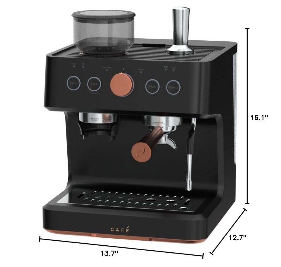 Café Bellissimo Semi Automatic Espresso Machine + Milk Frother | WiFi Connected| Built-In Bean Grinder, 15-Bar Pump & 95-Ounce Water Reservoir | Matte Black, C7CESAS3RD3