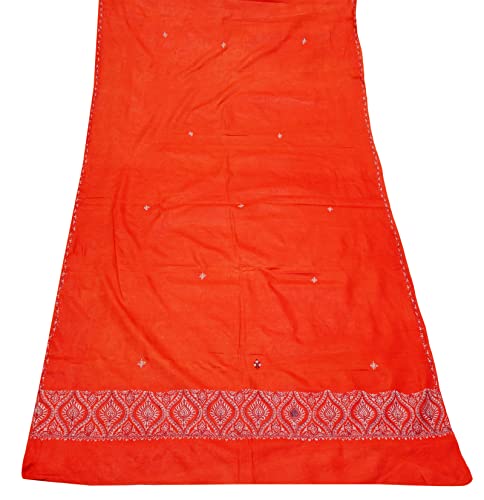 Peegli Vintage Orange Saree 100% Pure Silk Cloth Indian Embroidered Sari DIY Craft Fabric